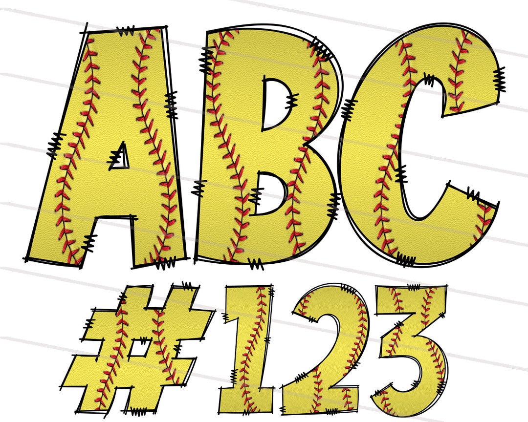 Digital Doodle Softball Letters PNG, Baseball Stitching Pattern ...