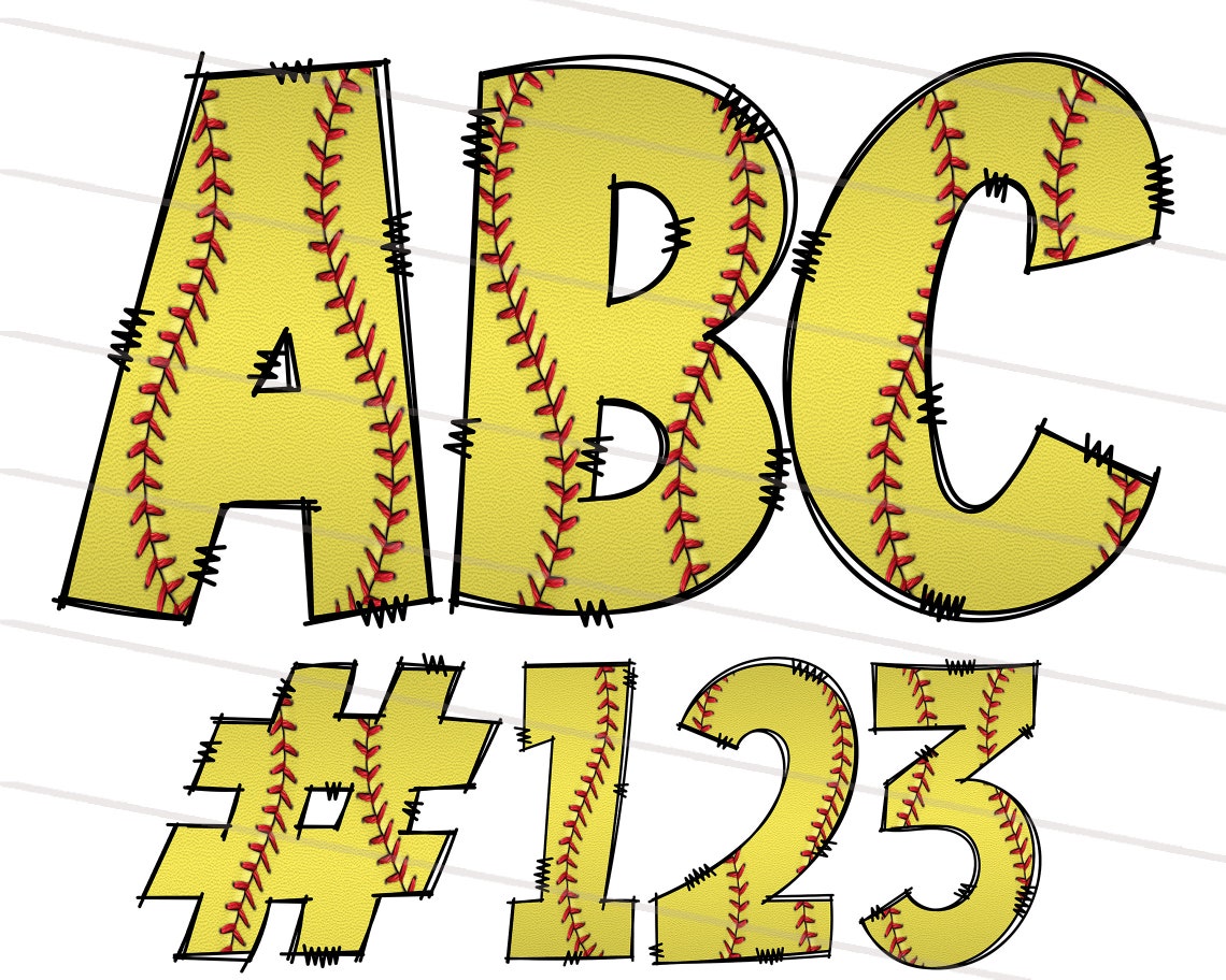 Digital Doodle Softball Letters PNG Baseball Stitching | Etsy