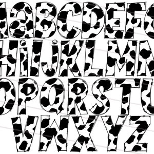 3 Different Western Cow Hide Doodle Font Bundle PNG, Hand Drawn Cow ...