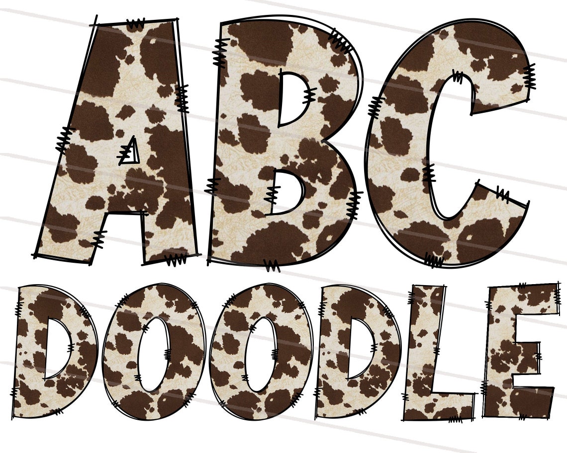 Western Doodle Font Bundle PNG Hand Drawn Cow Pattern Letter | Etsy
