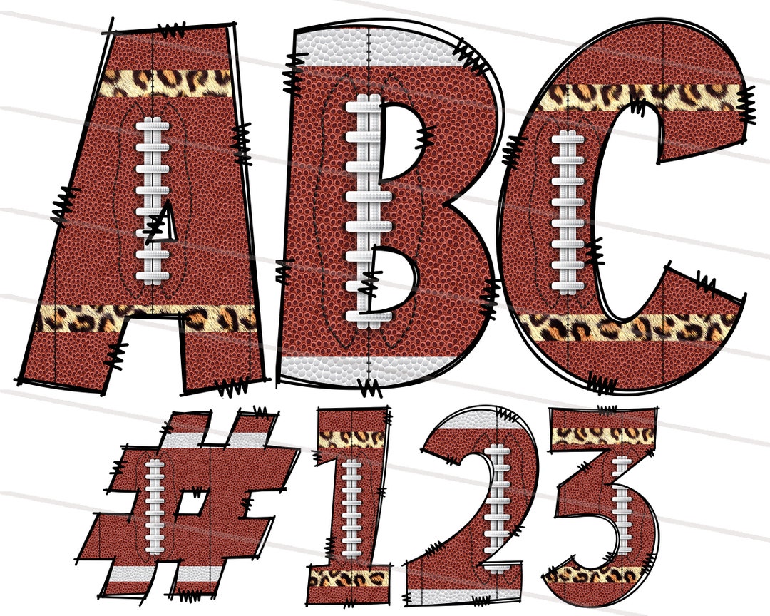 2 Different Football Doodle Font Bundle PNG, Leopard Football Stitching ...
