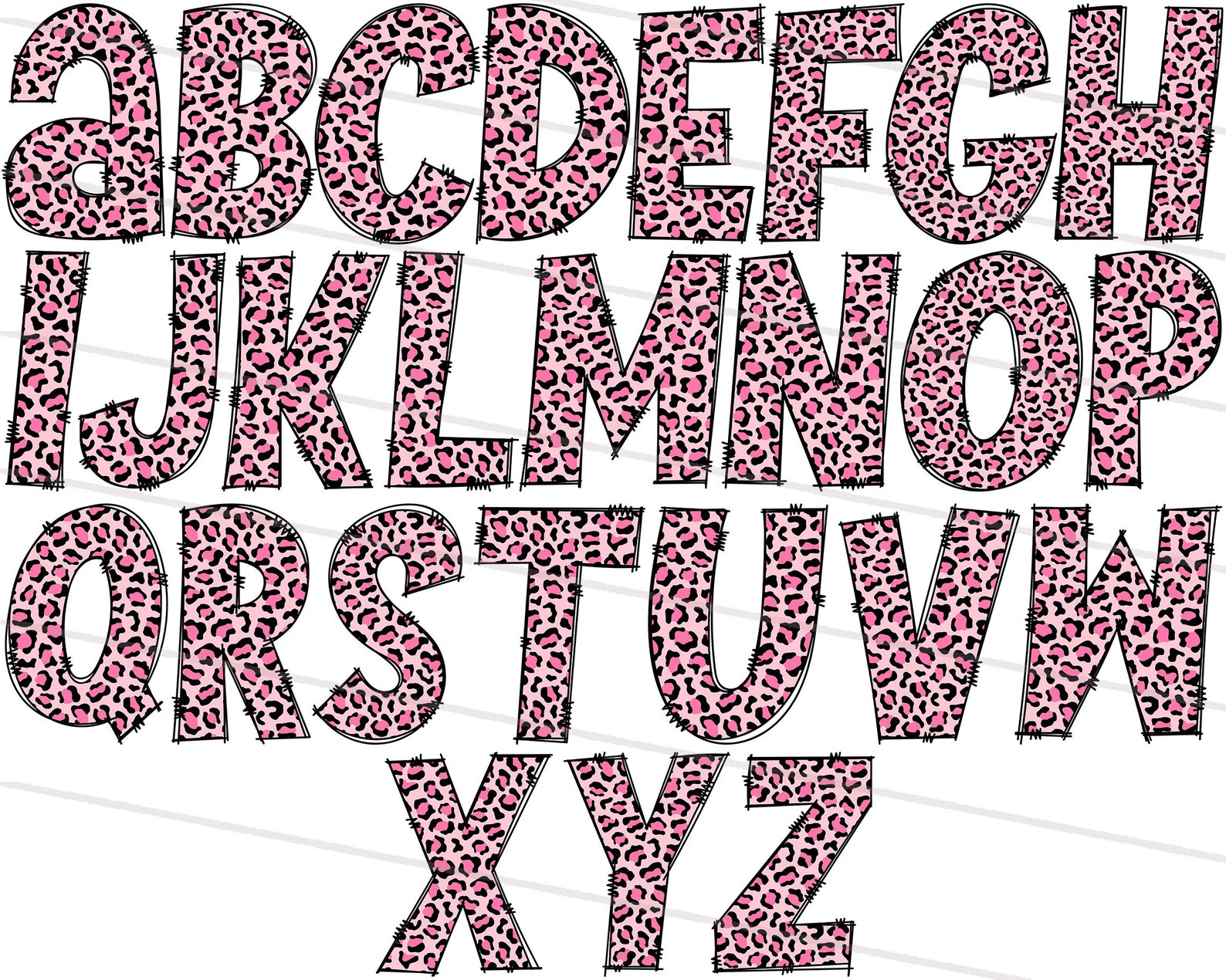 Hot Pink Leopard Doodle Font Bundle PNG, Hand Drawn Cheetah Letter ...