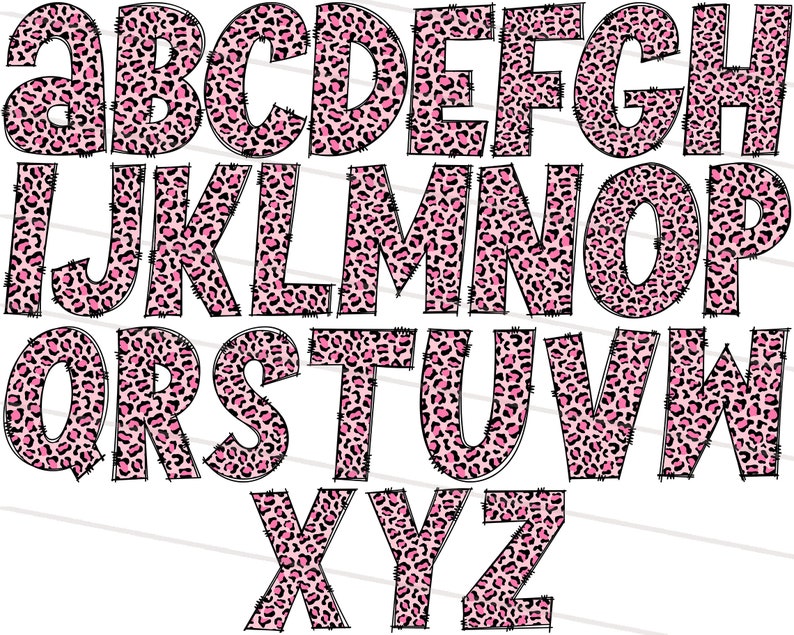 Hot Pink Leopard Doodle Font Bundle PNG Hand Drawn Cheetah - Etsy
