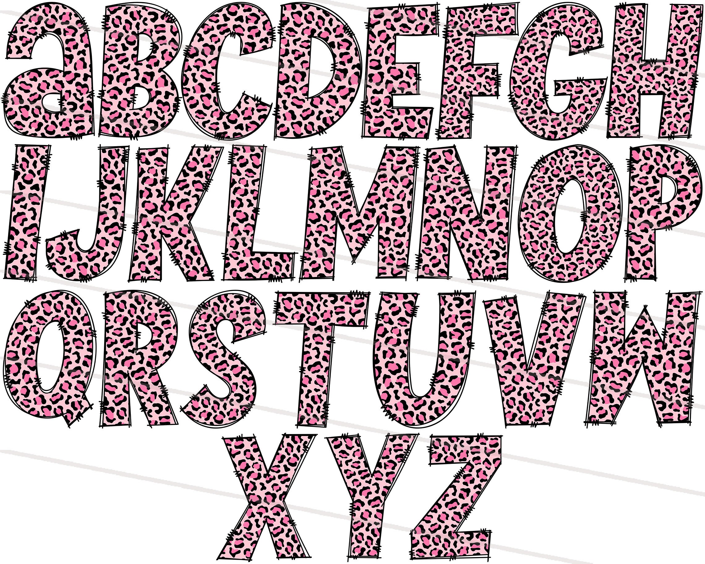 Hot Pink Leopard Doodle Font Bundle PNG Hand Drawn Cheetah - Etsy