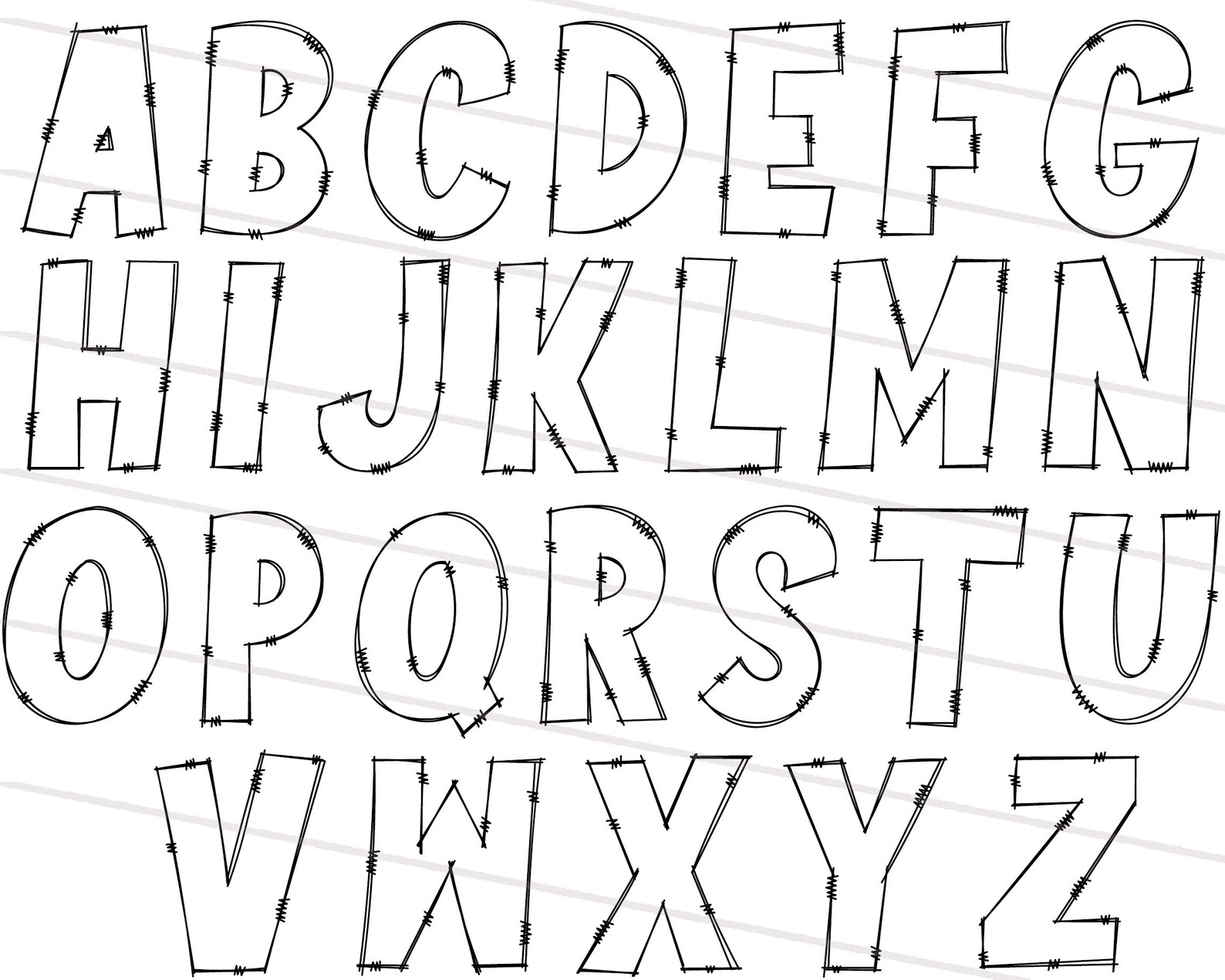 Doodle Letters Alphabet With Transparent Inside Bundle PNG - Etsy
