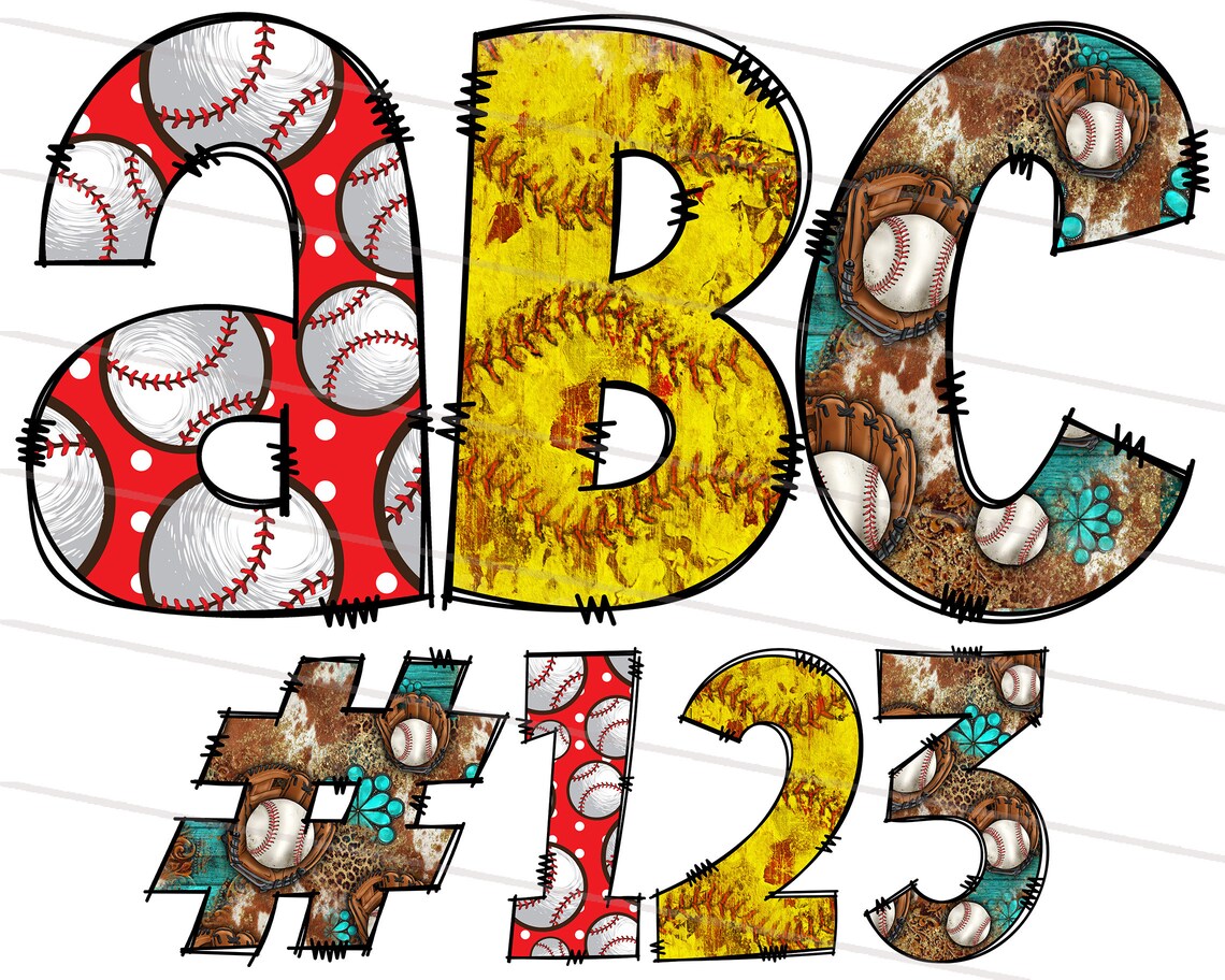 Baseball Doodle Font Bundle PNG Hand Drawn Western Retro - Etsy