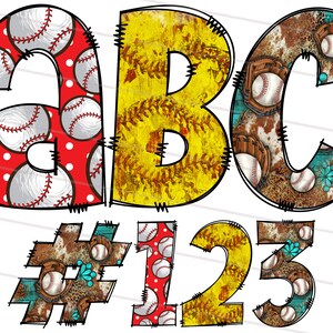 Baseball Doodle Font Bundle PNG, Hand Drawn Western Retro Pattern ...