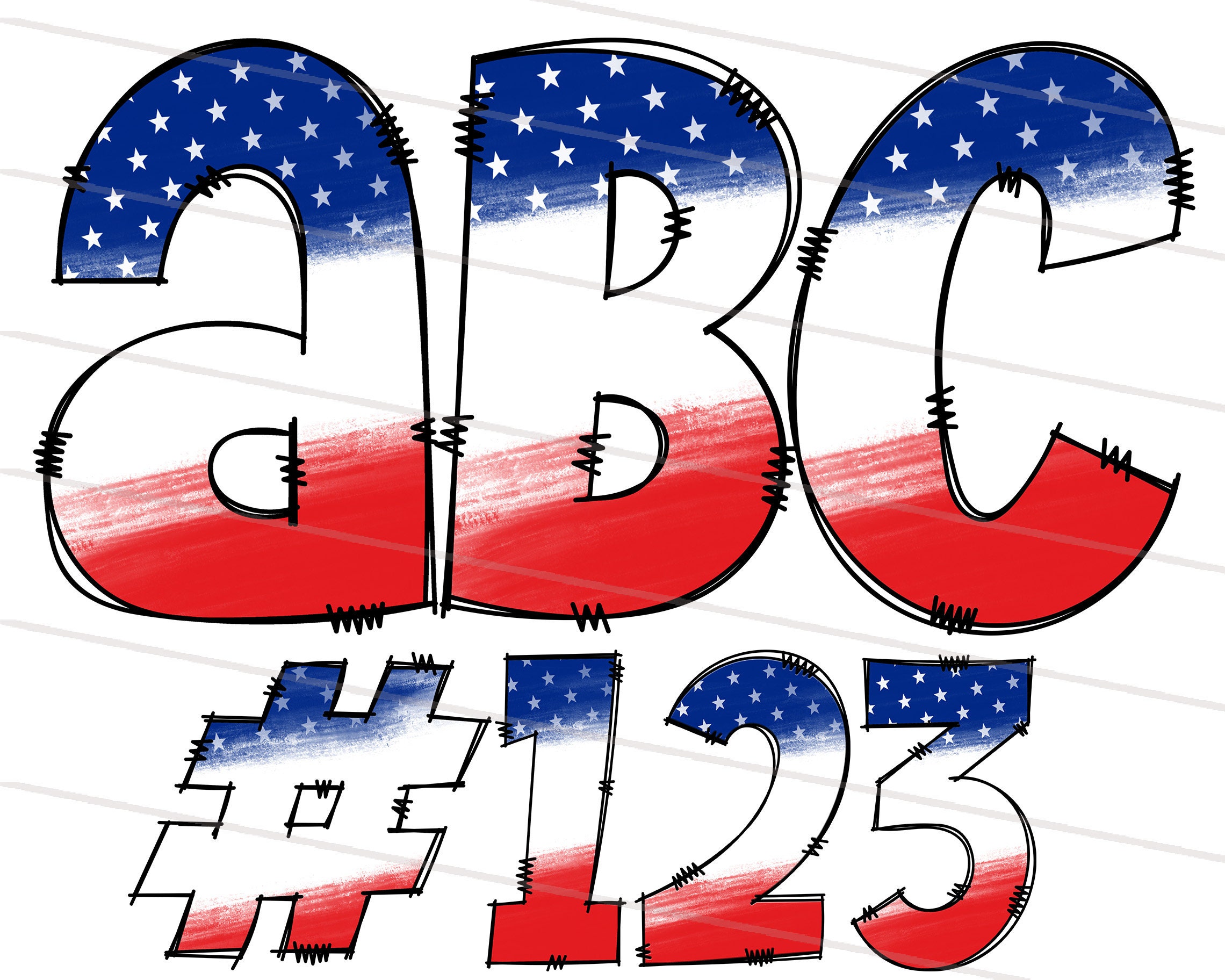 Watercolor USA Alphabet Letters PNG Bundle, Patriotic American Flag ...