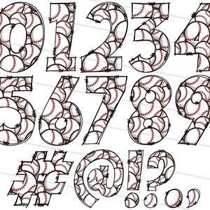 Baseball Doodle Font Bundle PNG, Hand Drawn Retro Baseball Pattern ...
