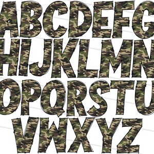 Camo Doodle Font Bundle PNG, Hand Drawn Camouflage Letter Alphabet, Png ...