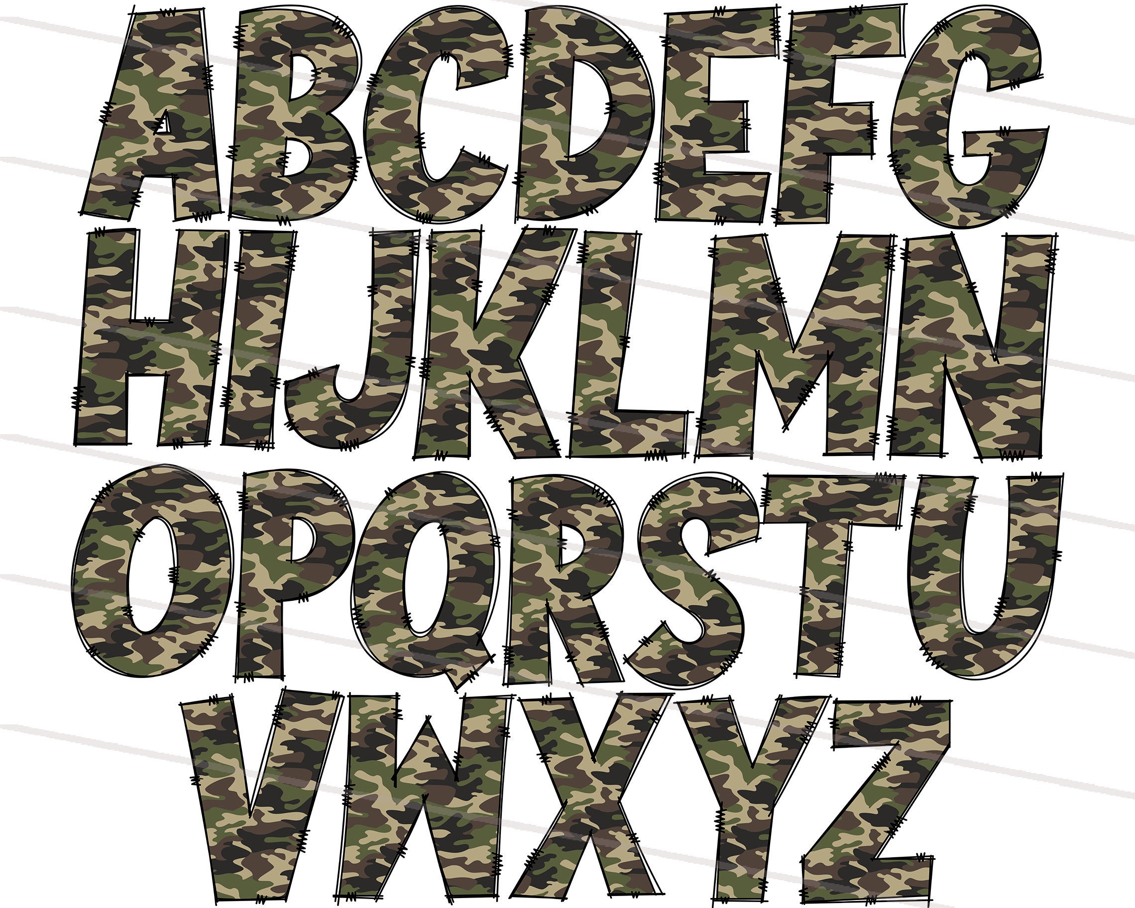 Camo Doodle Font Bundle PNG Hand Drawn Camouflage Letter - Etsy UK