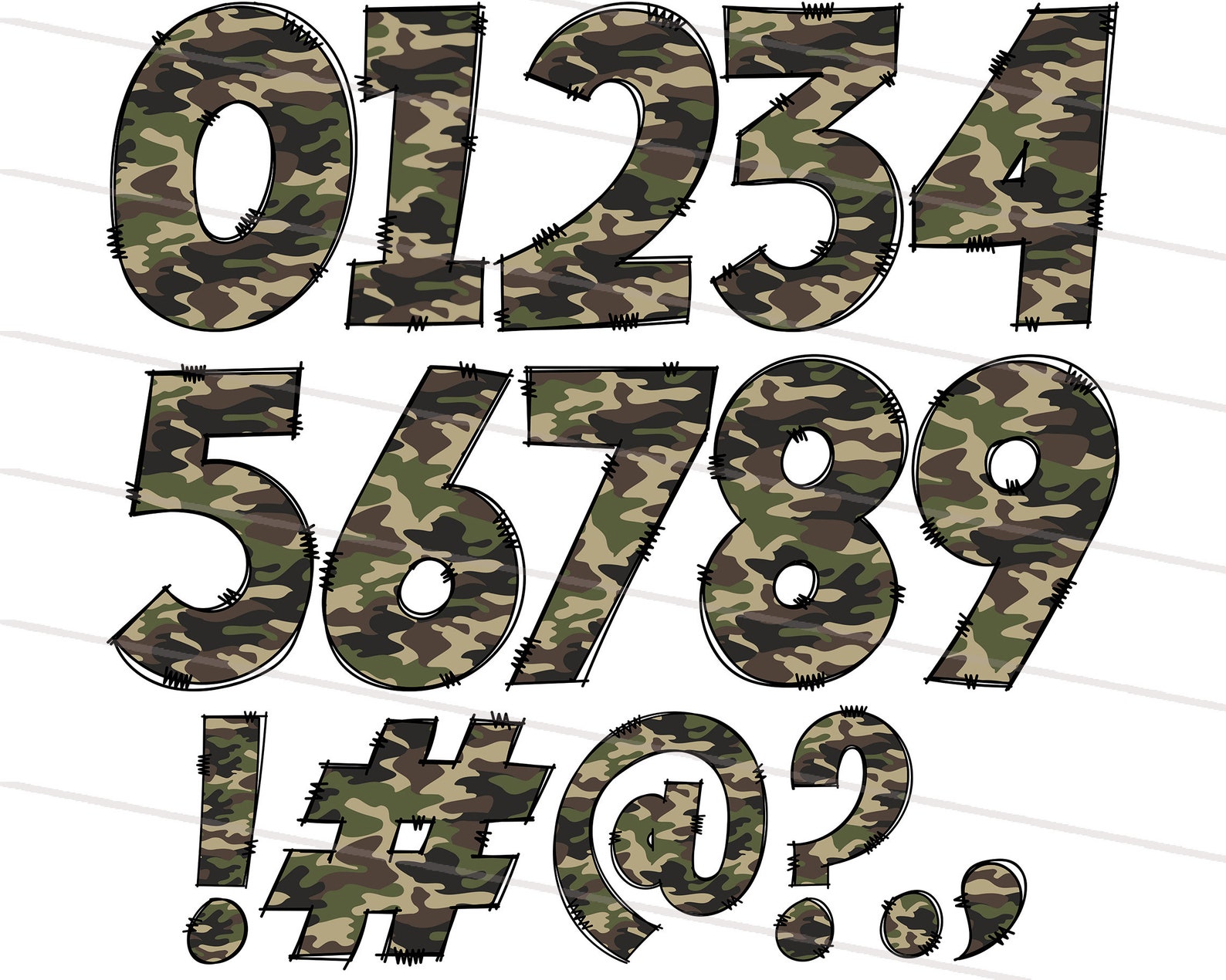 Camo Doodle Font Bundle PNG Hand Drawn Camouflage Letter | Etsy