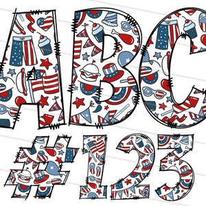 4th of July Alphabet Letters PNG Bundle, Patriotic American Flag Doodle ...