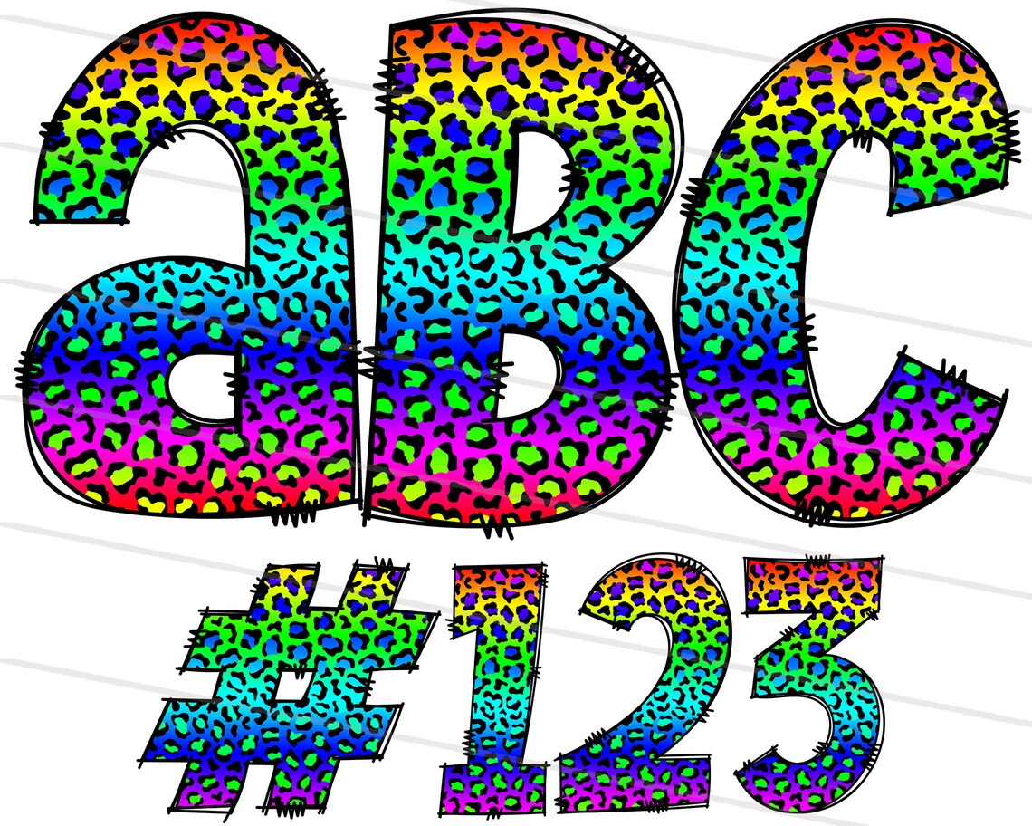 Rainbow Leopard Doodle Font Bundle PNG Hand Drawn Cheetah - Etsy