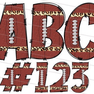 Leopard Football Doodle Font Bundle PNG, Cheetah Football Stitching ...
