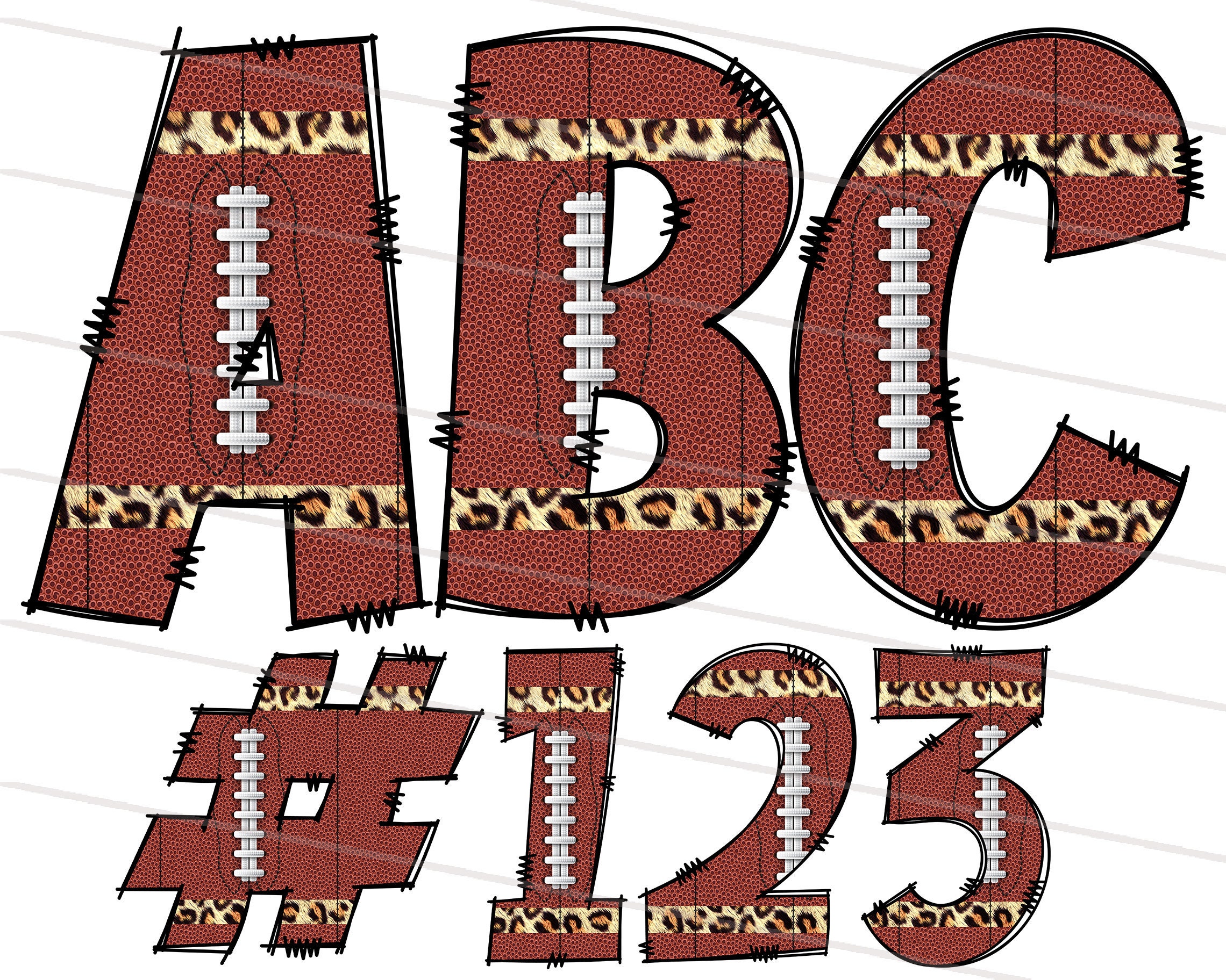 2 Different Football Doodle Font Bundle PNG Leopard Football - Etsy