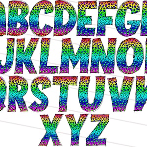Rainbow Leopard Doodle Font Bundle PNG, Hand Drawn Cheetah Letter ...
