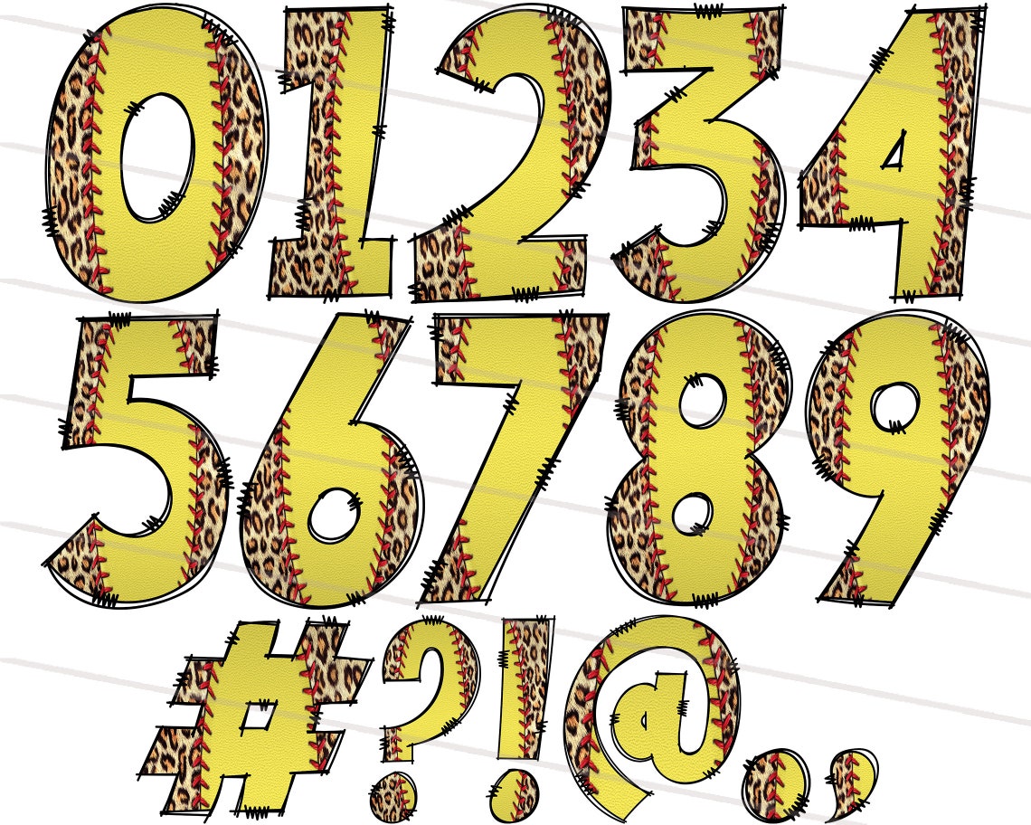 Doodle Softball Letters PNG With Leopard and Baseball Pattern - Etsy