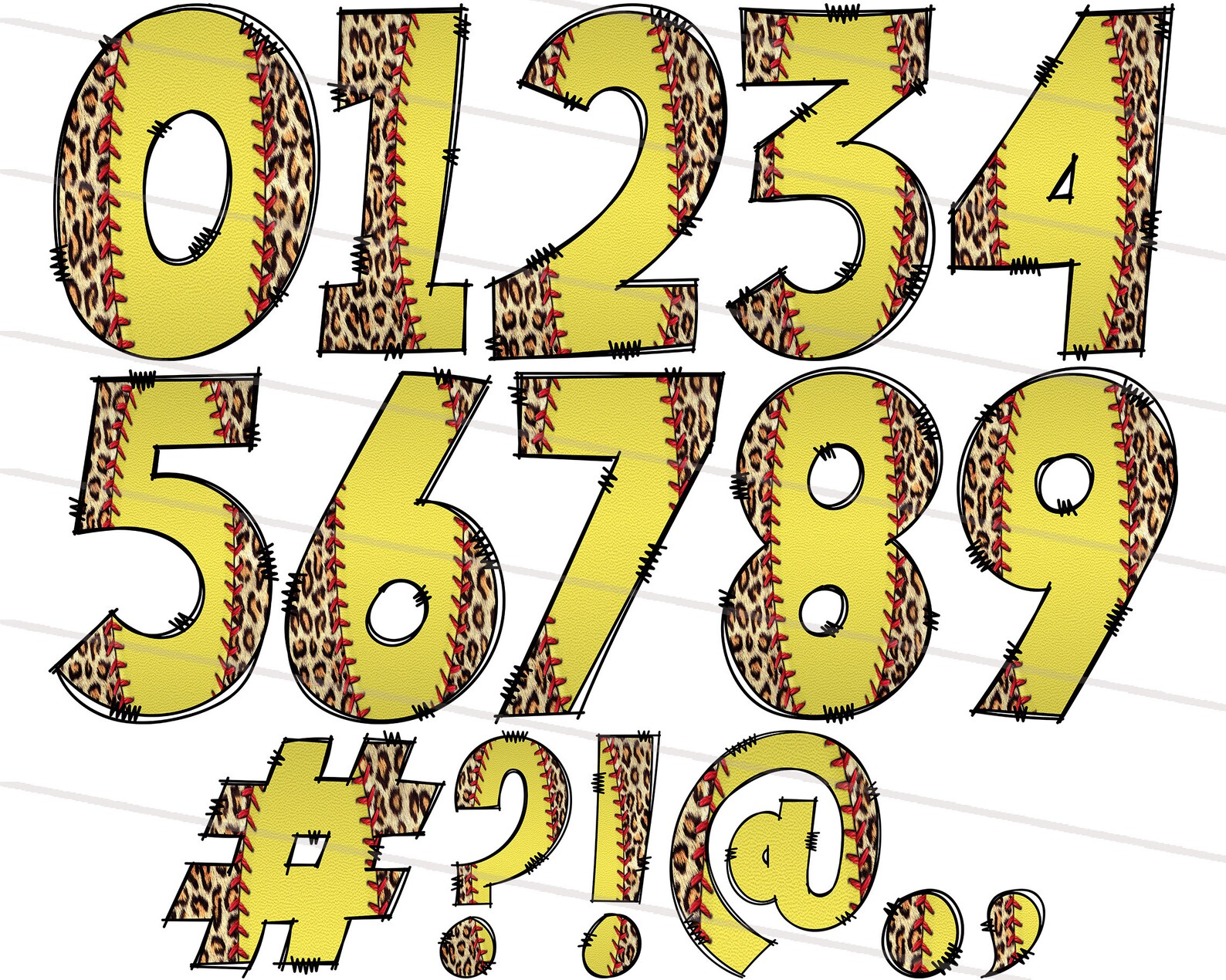 Doodle Softball Letters PNG With Leopard and Baseball Pattern Alphabet ...