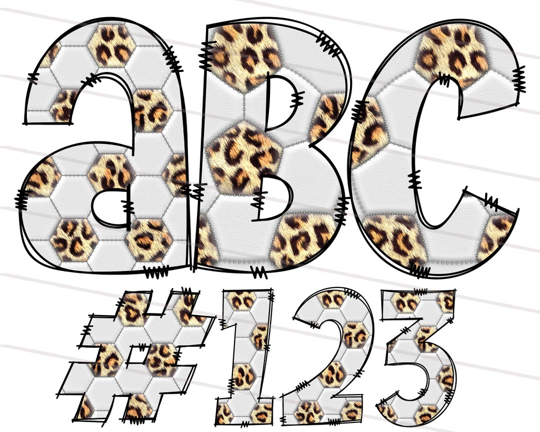Leopard Soccer Doodle Letters PNG, Cheetah Soccer Pattern Alphabet Png ...
