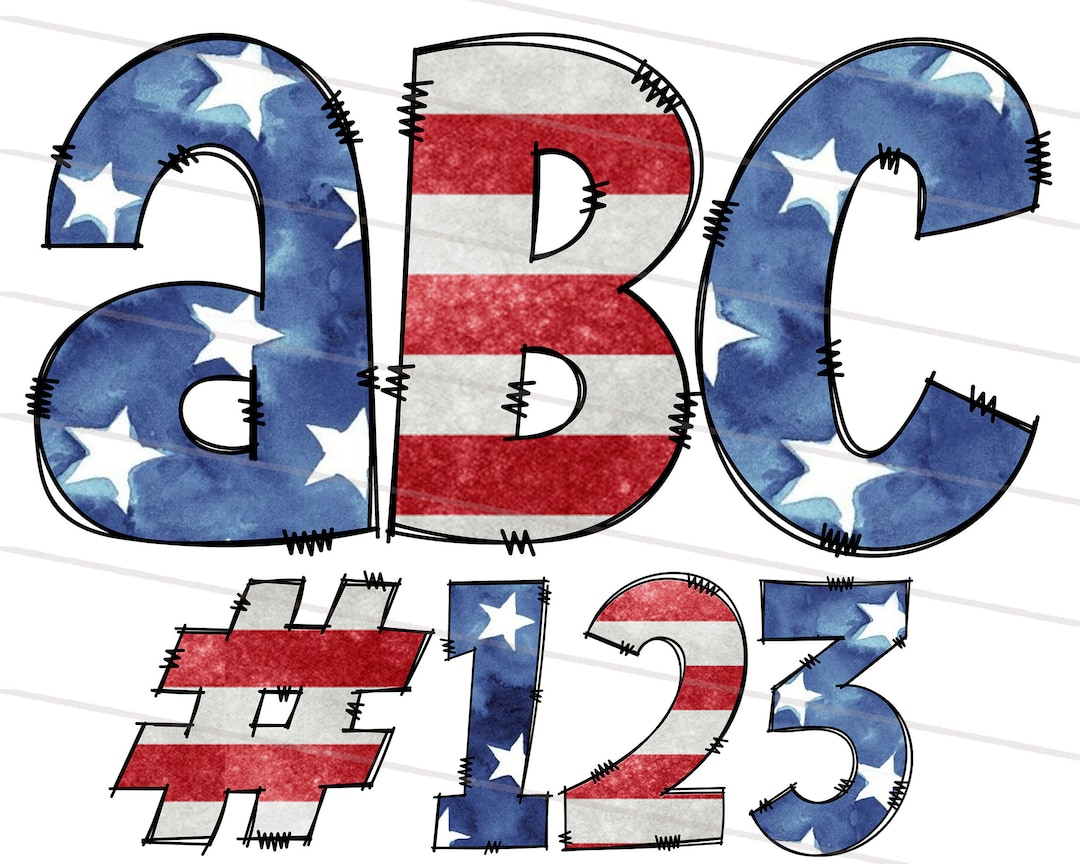 Stars and Stripes USA Flag Alphabet Letters PNG Bundle, Patriotic ...