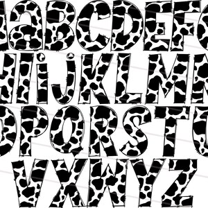 3 Different Western Cow Hide Doodle Font Bundle PNG, Hand Drawn Cow ...