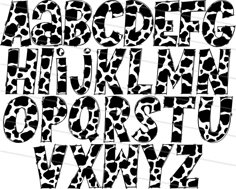 3 Different Western Cow Hide Doodle Font Bundle PNG, Hand Drawn Cow ...