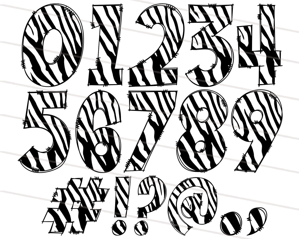 Zebra Doodle Font Bundle PNG Hand Drawn Animal Letter | Etsy