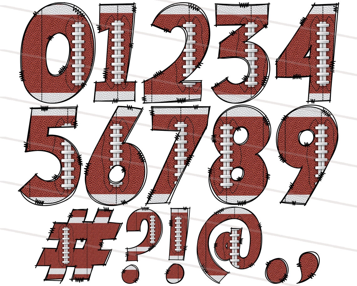 Football Doodle Font Bundle PNG, Retro American Football Stitching ...