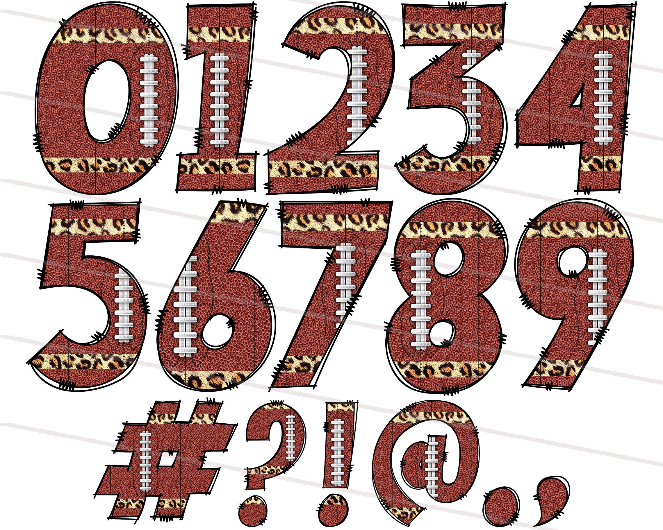 Leopard Football Doodle Font Bundle PNG, Cheetah Football Stitching ...
