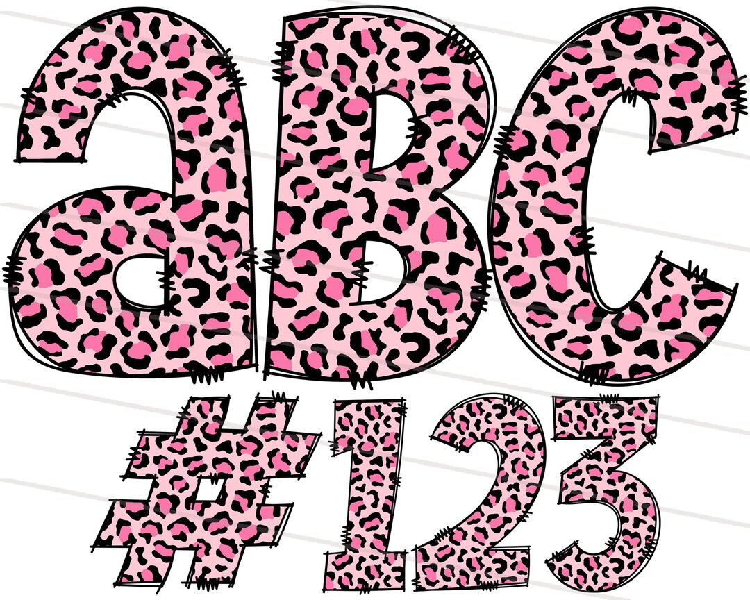 Hot Pink Leopard Doodle Font Bundle PNG, Hand Drawn Cheetah Letter ...