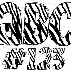 Tiger, Giraffe and Zebra Doodle Font Bundle PNG, Hand Drawn Animal ...