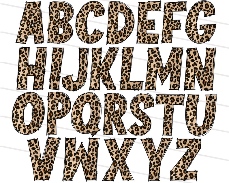 Western and Leopard Doodle Font Bundle PNG Hand Drawn Cheetah | Etsy