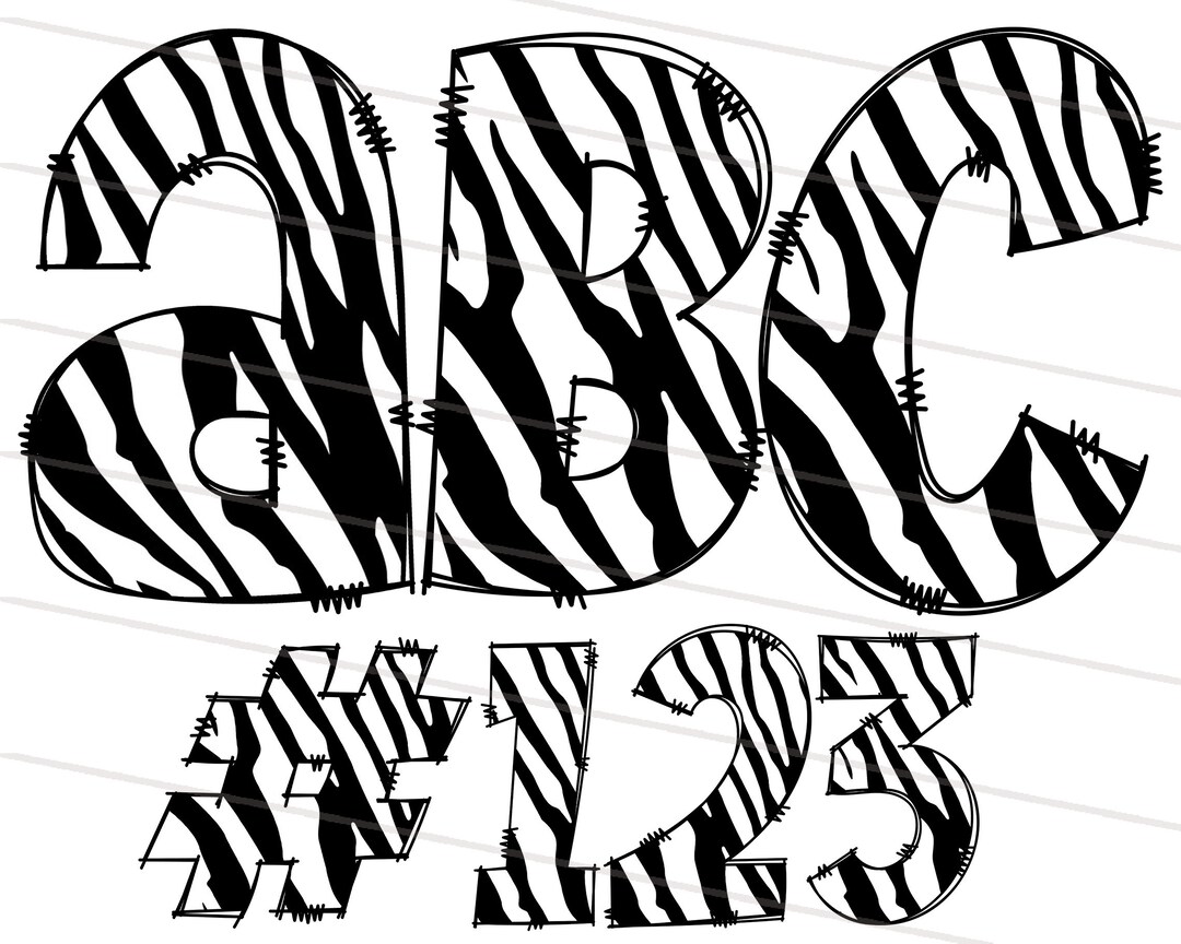 Zebra Doodle Font Bundle PNG, Hand Drawn Animal Letter Alphabet, Png ...