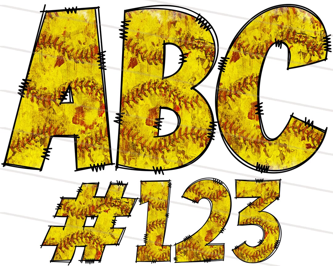 Vintage Softball Doodle Font Bundle PNG, Retro Baseball Stitching ...