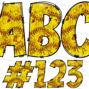 Vintage Softball Doodle Font Bundle PNG, Retro Baseball Stitching ...