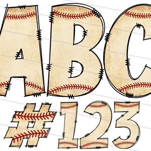 Vintage Baseball Doodle Font Bundle PNG, Retro Baseball Stitching ...