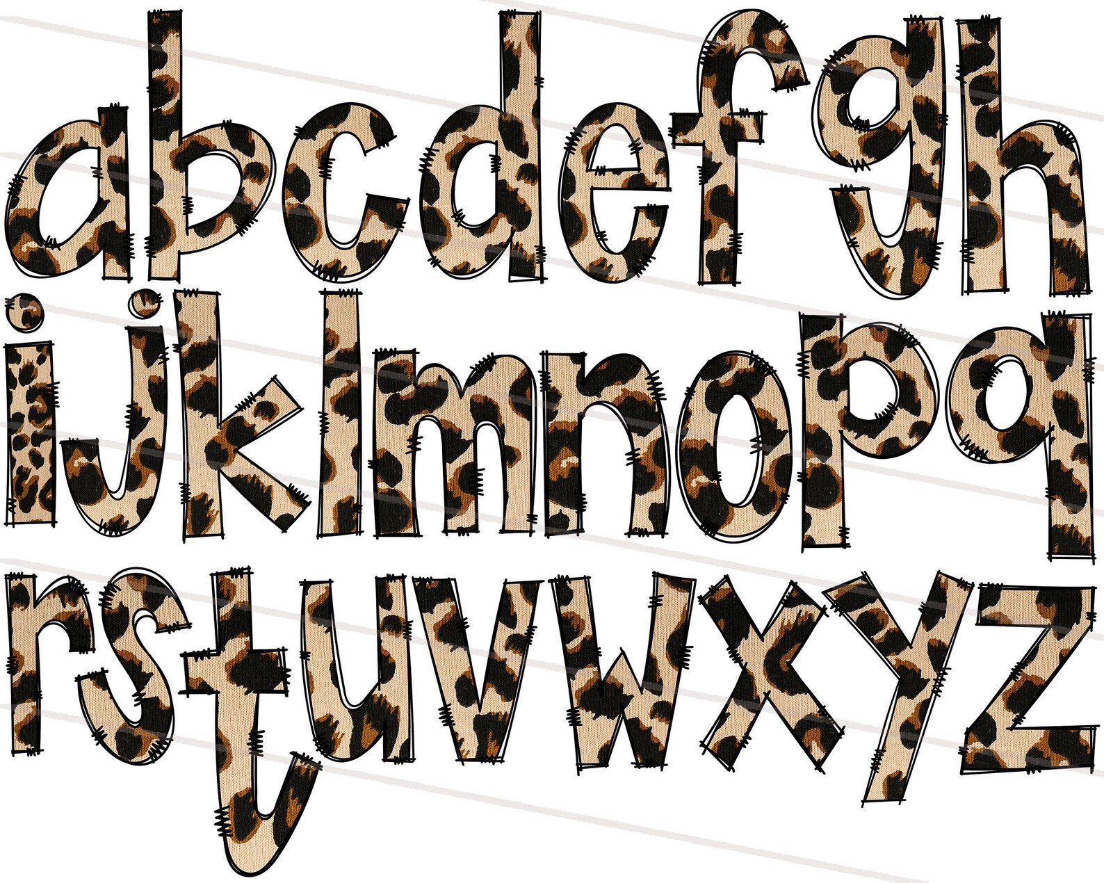 Lowercase Camo and Leopard Doodle Font Bundle PNG, Hand Drawn Cheetah ...