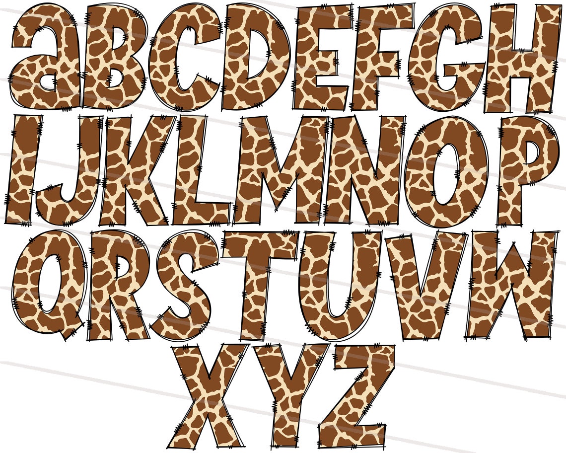 Giraffe Doodle Font Bundle PNG, Hand Drawn Animal Letter Alphabet, Png ...
