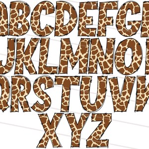 Giraffe Doodle Font Bundle PNG, Hand Drawn Animal Letter Alphabet, Png ...