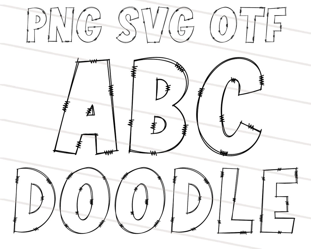 Doodle Font With Transparent Inside Bundle PNG, OTF, Hand Drawn Letter ...