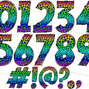 5 Different Leopard Doodle Font Bundle PNG, Hand Drawn Cheetah Letter ...