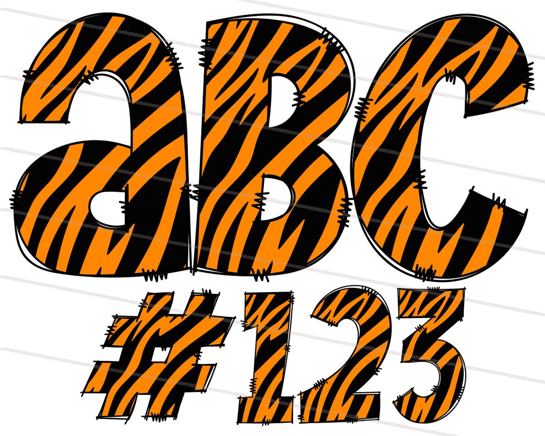 TIGER Doodle Font Bundle PNG, Hand Drawn Animal Tiger Letter Alphabet ...