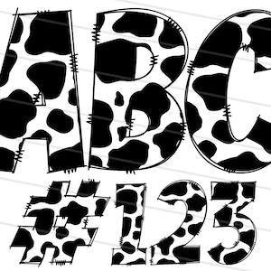 VOL 2- Black and White Cow Doodle Font Bundle SVG PNG, Hand Drawn Cow ...
