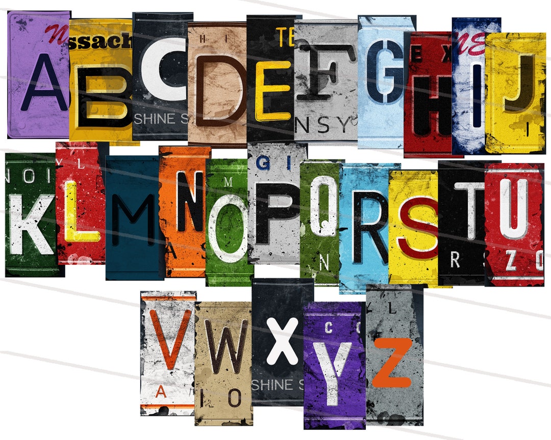 Digital Download, License Plate Dark Bundle of PNG Graphic Letters ...