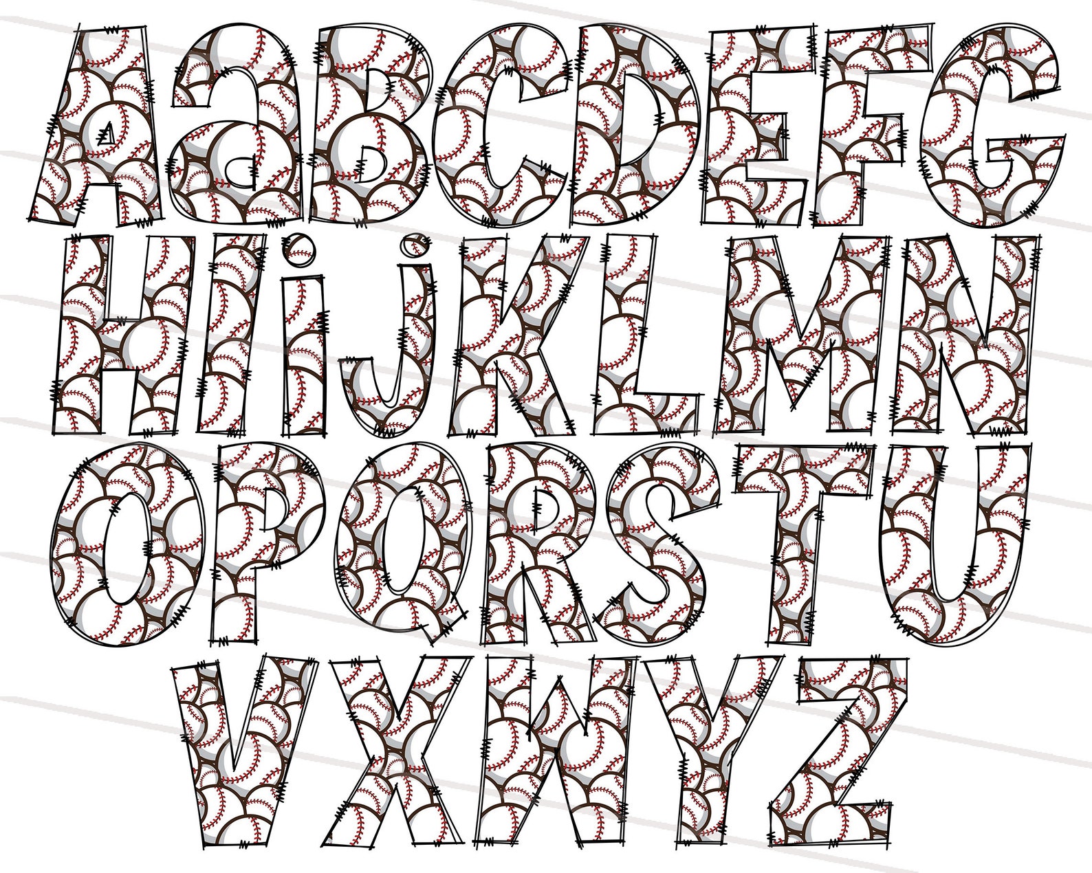 Baseball Doodle Font Bundle PNG Hand Drawn Retro Baseball | Etsy