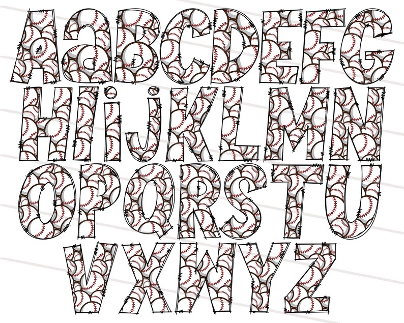 Baseball Doodle Font Bundle PNG Hand Drawn Retro Baseball | Etsy