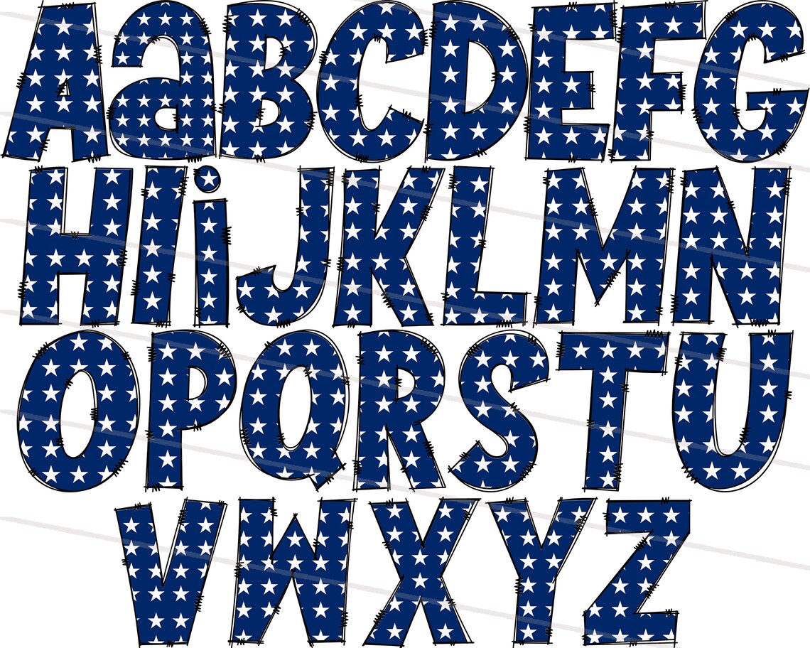 USA Stars Alphabet Letters PNG Bundle, Patriotic American Flag Doodle ...