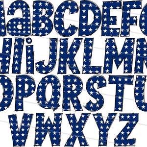 USA Stars Alphabet Letters PNG Bundle, Patriotic American Flag Doodle ...