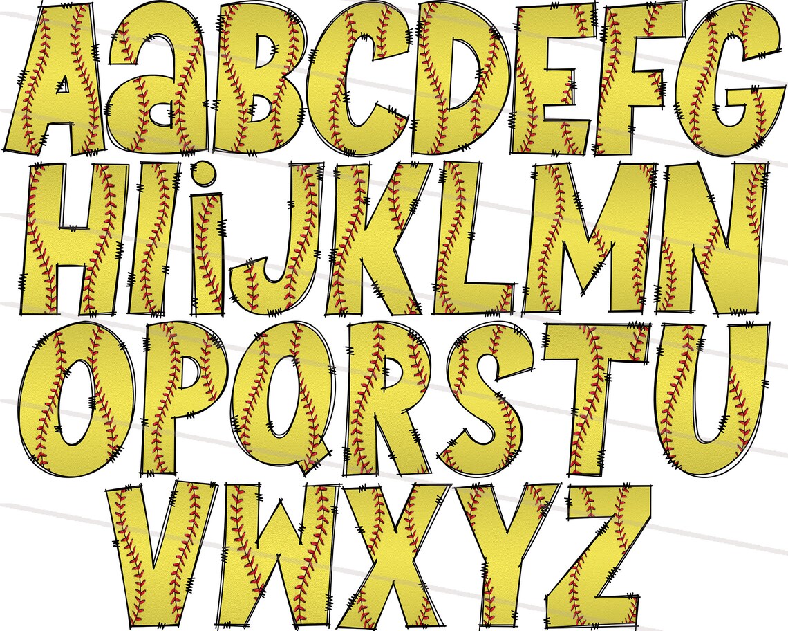 Digital Doodle Softball Letters PNG Baseball Stitching - Etsy